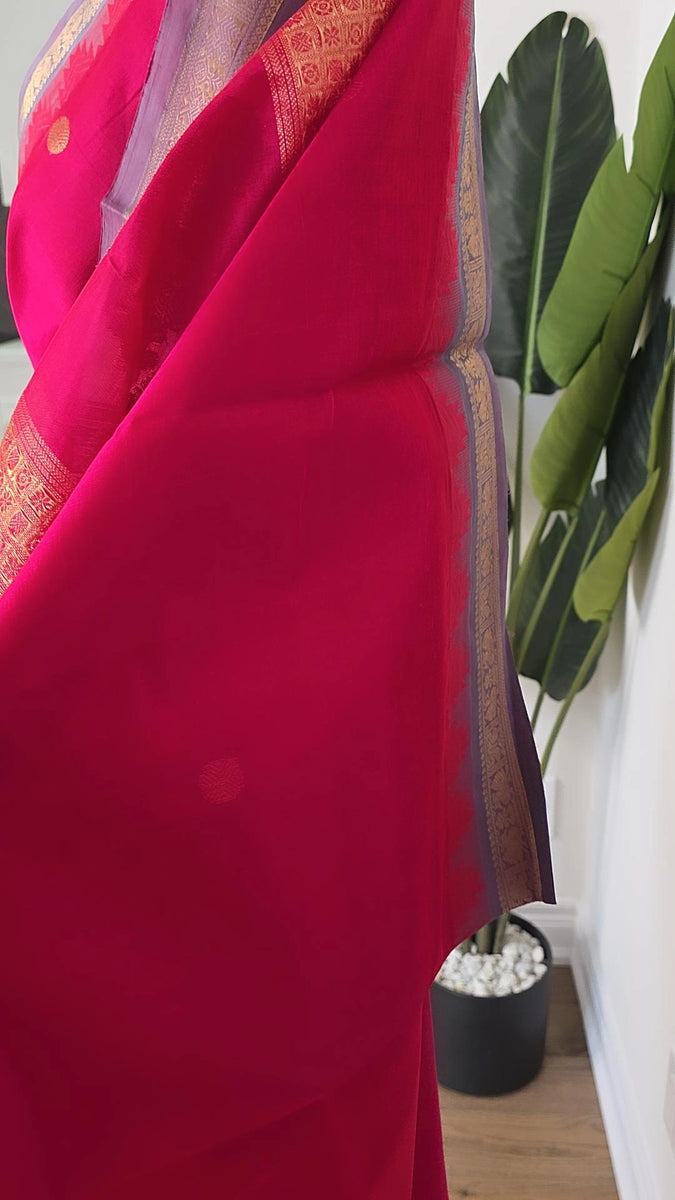 Magenta Pure Handloom Silk Cotton – Temple of 6 Yards